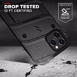 ZIZO Bolt Series for iPhone 12 Pro Max Case with Screen Protector Kickstand Holster Lanyard - Black