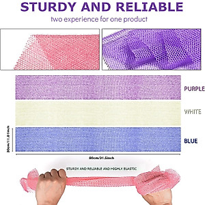 3 Pieces African Bath Sponge African Net Long Net Bath Sponge Exfoliating Shower Body Scrubber Back Scrubber Skin Smoother,Great for Daily Use (Purple,Blue,Off-White)