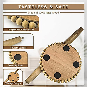 Farmhouse Paper Towel Holder Washed Beaded Paper Towel Stand Wood Paper Hanger Rack Standing Towel Roll Stand Organizer Paper Roll Holder Roll Dispenser for Kitchen Bathroom Countertop (Brown)