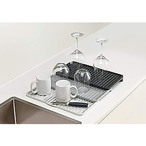Joseph Joseph Extend Steel Expandable Dish Drying Rack with Removable Cutlery Holder Swivel Draining Spout - Grey/Steel & Tier Expandable Draining Board, Plastic, Grey, 2