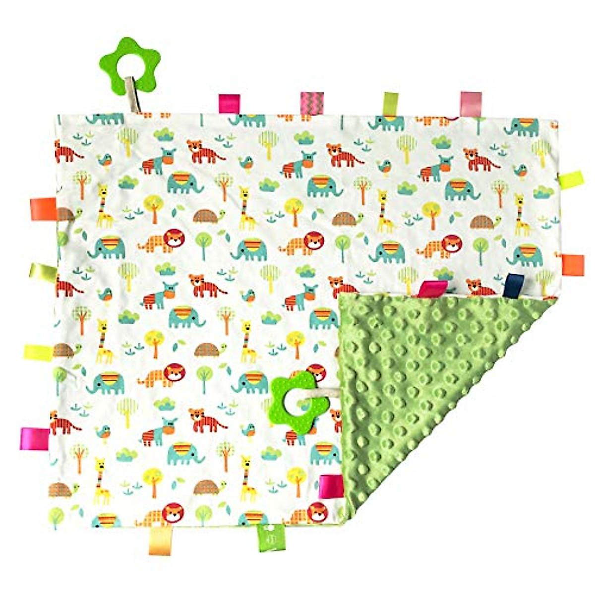 G-Tree Large Blanket with Tag for Babies, Soft Taggy Security Blanket, Lovely Tag Blanket (Green)