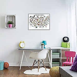 Stupell Industries United States of America Map of Animals Kid's Illustration, Designed by Studio Q Gray Framed Wall Art, 24 x 30, Brown