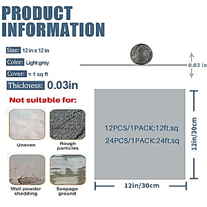 Peel and Stick Floor Tile,Waterproof 24 Pcs Light Gray Marble Vinyl Flooring 12"x12",Durable Vinyl Removable Stickers Tiles for Kitchen Living Room Bedroom Bathroom