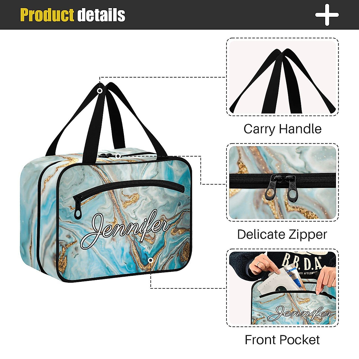 Vnurnrn Custom Marble Travel Toiletry Bag for Women Men Hanging Makeup Bag Portable Cosmetic Organizer Travel Cosmetic Bag for Vacation Must Haves Brushes Set