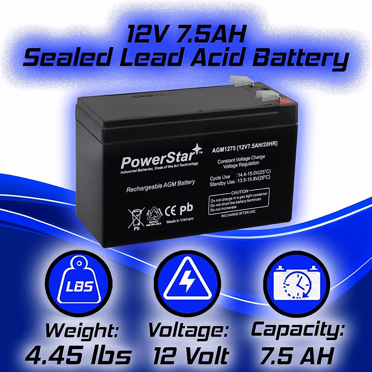12 volt 7.5 amp hour battery SLA - AGM - replacement warranty