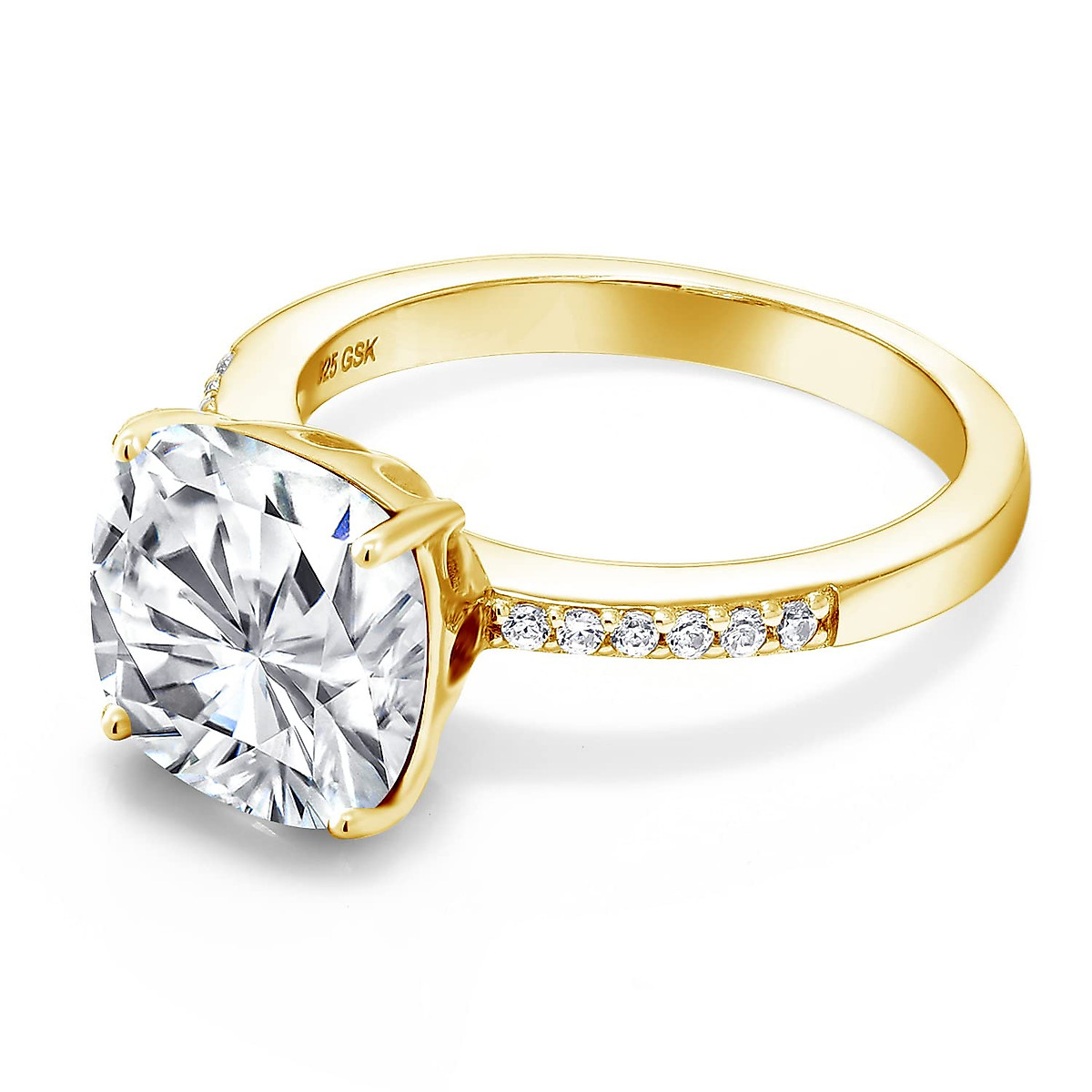 Gem Stone King 18K Yellow Gold Plated Silver 10MM Cushion Gemstone Birthstone Engagement Ring | Wedding Anniversary Promise Ring For Women | Available In Size 5, 6, 7, 8, 9