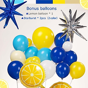 Royal Blue and Yellow balloon garland arch kit 135Pcs with Light blue Pastel Yellow white & Staaburst lemon foil balloons for Lemon main squzee bridal Shower Lemonade Birthday Party Decorations