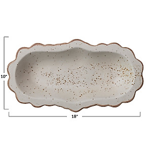 Creative Co-Op Speckled Stoneware Scalloped Edge, Ivory and Brown Platter