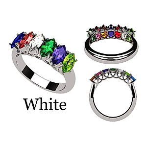 Central Diamond Center Marquise Cut Lucita Mothers Birthstone Ring w/ 1 to 7 Simulated Birthstones - Sterling Silver-Size 9