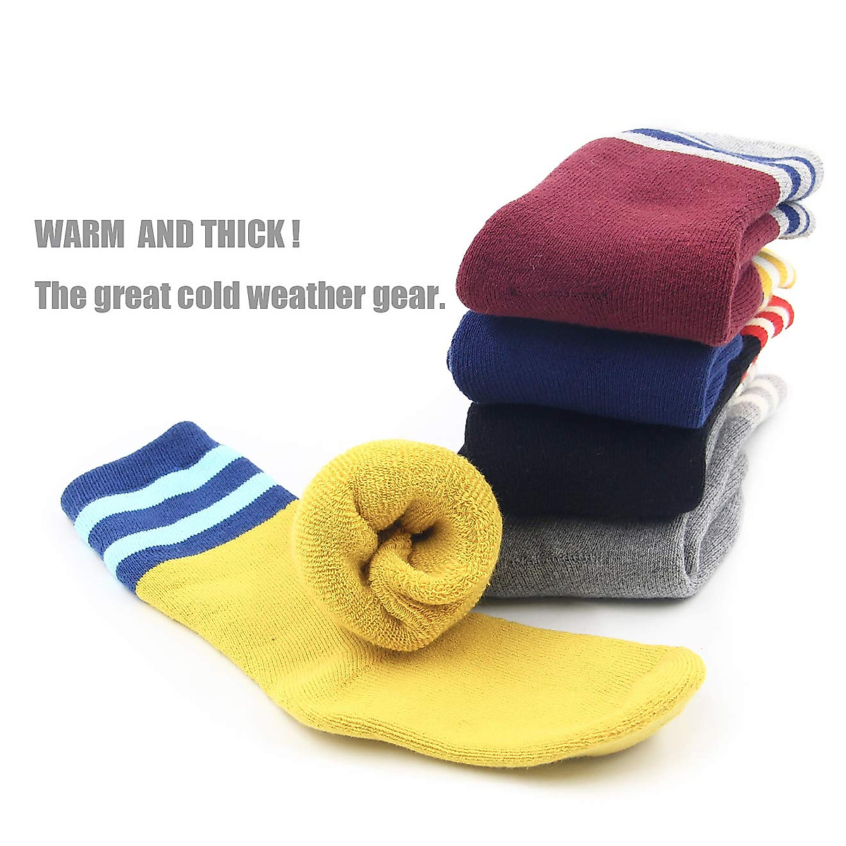 HowJoJo Boys Thick Fleece Socks Kids Winter Warm Thermal Crew Seamless Socks 5 Pack 5T/6T/7T/8T