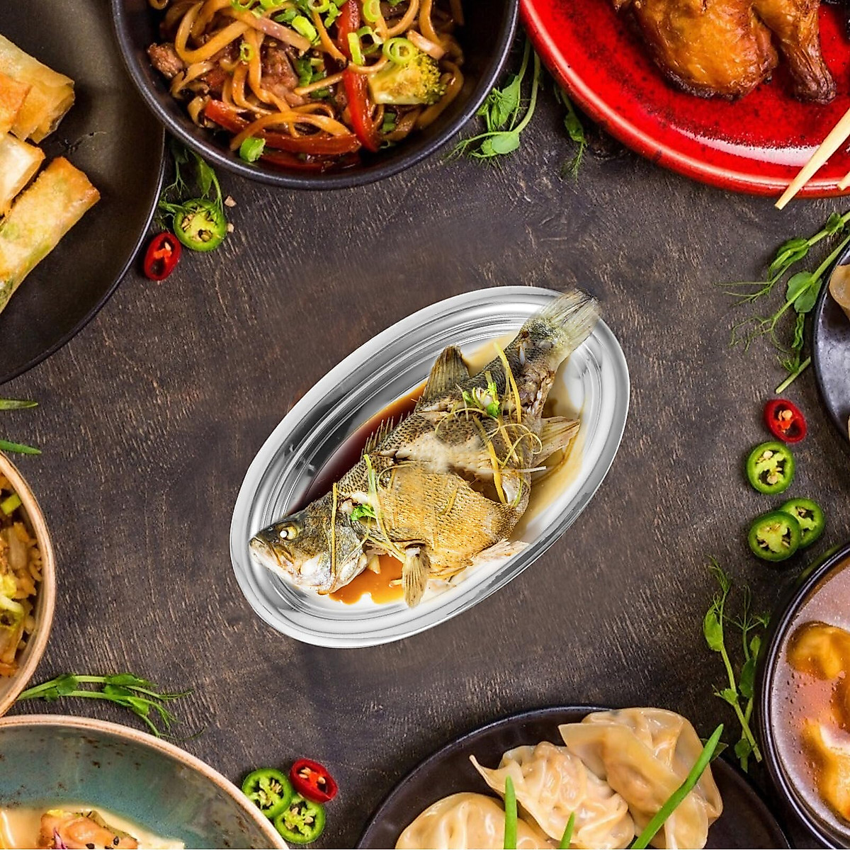 Luxshiny stainless steel fish steamer grill pans metal dinner plates fish steam plate stainless steel towel tray fruit tray camping plates Practical Pastry Plate steak child jewelry