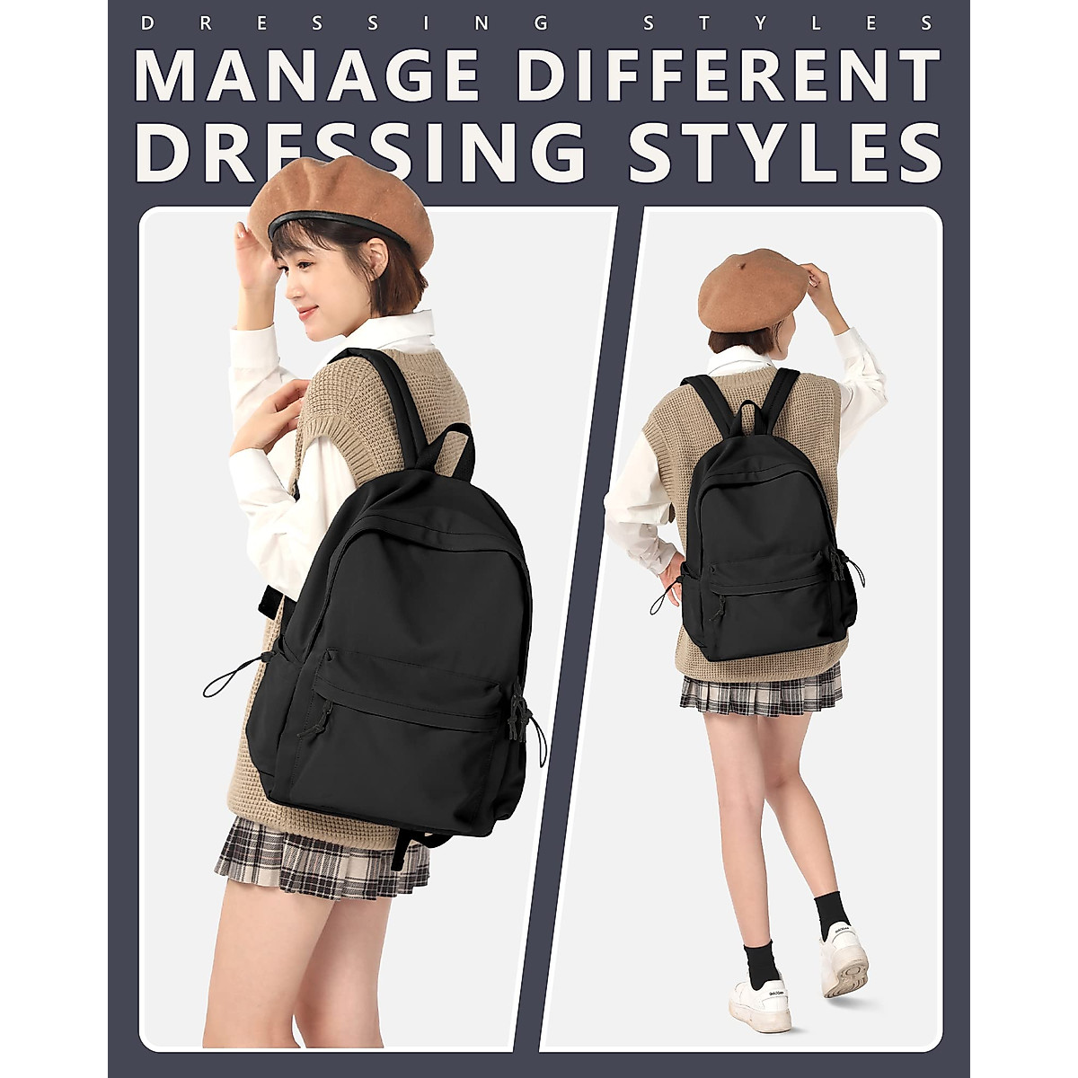 Backpacks For School Backpack For College Bookbag For Women School Bag Book Bags Waterproof Gym Backpack For Women Men Simple Aesthetic Backpack Black