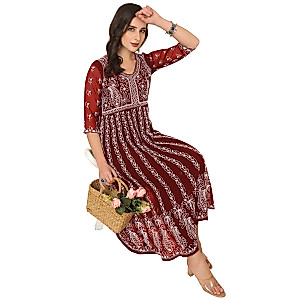 EthnicJunction Women's Georgette Chikankari Embroidery Anarkali Kurta (X Large) (Rust Orange)