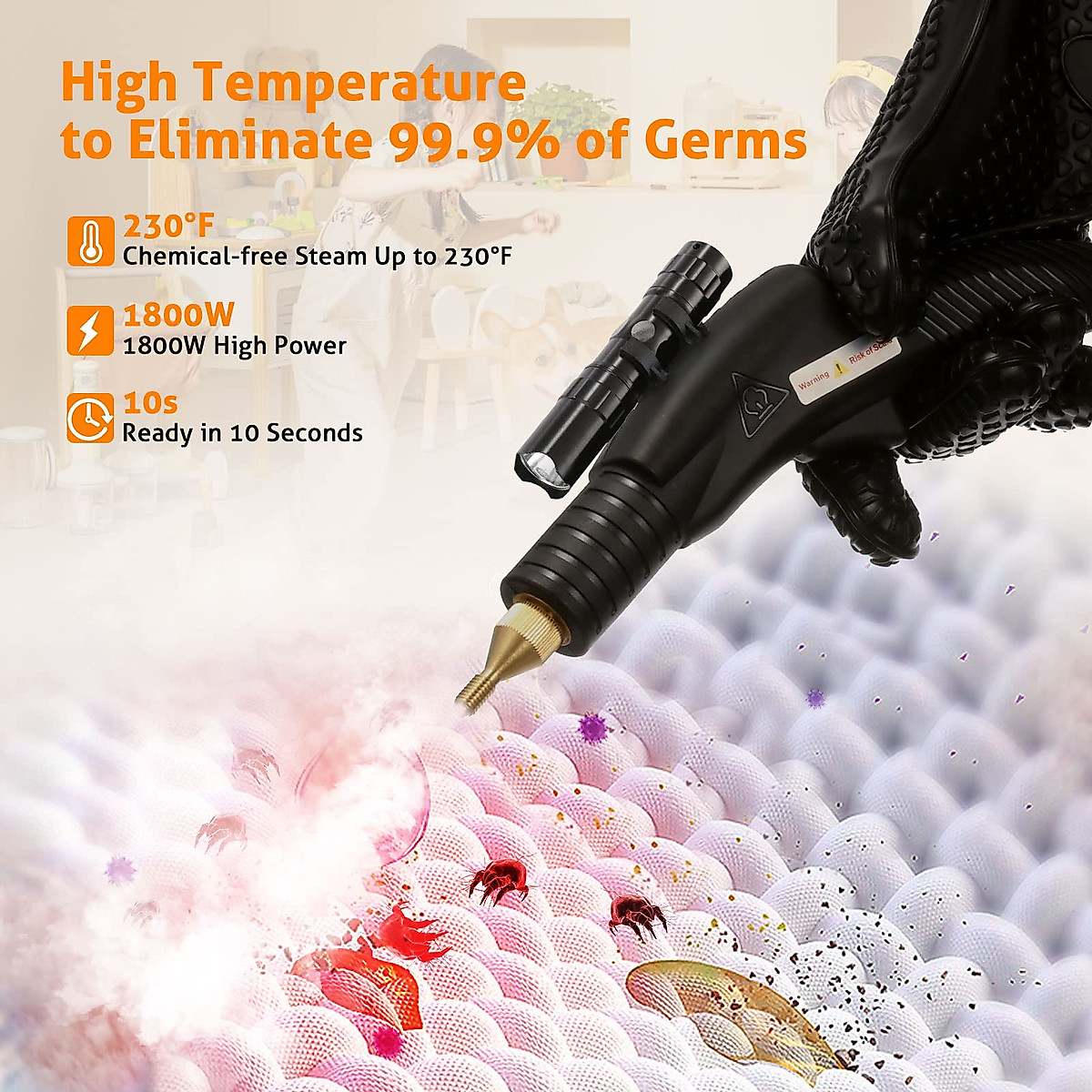 WICHEMI 1800W Steam Cleaner for Cleaning, Handheld Steamer High Pressure Steam Machine + 1800W High Temperature Floor Steam Mop Multipurpose Steam Cleaning Machine for Home Use Car Detailing