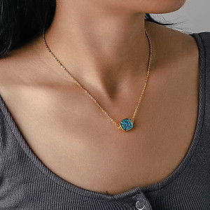 JAKAWIN Rhinestone Pendant Necklace Jewelry Adjustable Collar Necklaces Gold Neck Chain for Women NK295 (Light Blue)