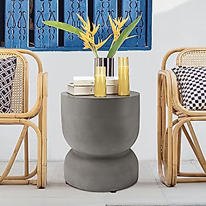 KEVINSPACE Concrete Accent Table, Outdoor Side Table for Patio, Modern Round End Table Decorative Garden Stool Plant Stand, Suitable for Indoor & Outdoor, 14.6" x 14.6" x 17"