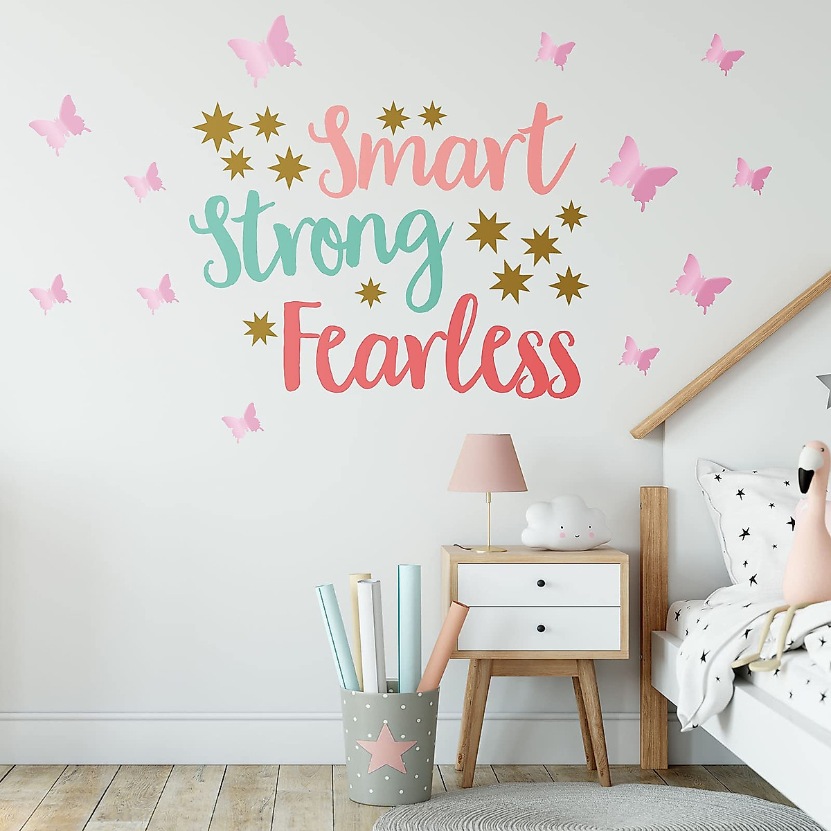 20 Sheets Inspirational Wall Decals Girl Quote Set 12 Sheets 3D Butterfly, Smart Strong Fearless, Be Bright, Be Happy, BeYouTifu Vinyl Decals Sayings Art Vinyl for Bedroom Classroom