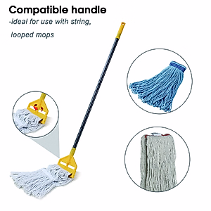 Mop Handle Commercial Heavy Duty - 60 inch Metal Commercial Mop Stick,Side Gate Mop Head Replacement Holder for Floor Cleaning,Clamp Mop Handle Quick Change for Wet Mop