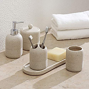 5-Pieces Bathroom Accessory Set Hight Quality Polyresin Ensemble-Lotion Dispenser/Toothbrush Holder/Cotton Jar/Tray/Tumbler Cup