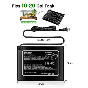 Reptile Heat Pad - Reptile Heating Pad Under Tank Heater for 10-20gal Tank, Terrarium Heat Mat Reptile Tank Accessories for Gecko/Bearded Dragon/Snake/Lizard/Frog/Spider/Plant Box,6 x 8in