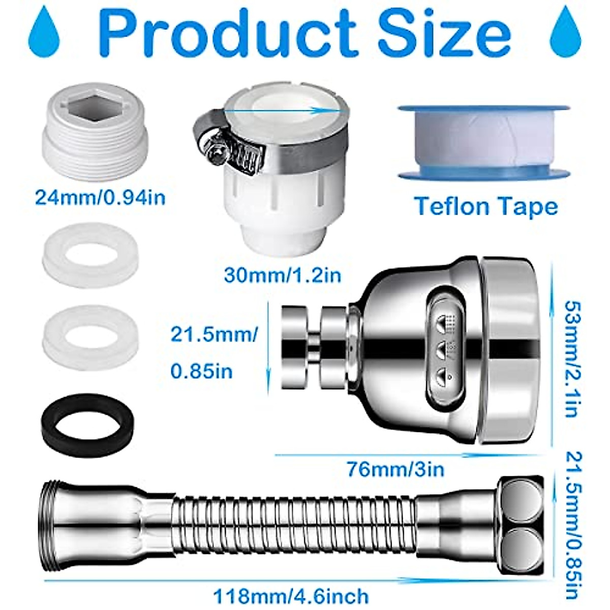 Faucet Extender for Kitchen Sink, Faucet Sprayer Attachment Kitchen Faucet Aerator Head 360° Rotatable Anti-Splash Faucet Nozzle Head Replacement Booster Shower and Water Saving Tap for Kitchen