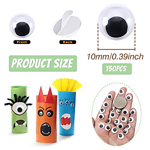 TOAOB 150pcs 10mm Plastic Wiggle Googly Eyes Self Adhesive Black Round Sticker Eyes DIY Arts Crafts Scrapbooking Accessories