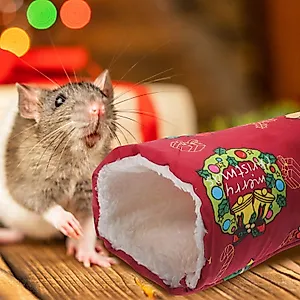 UKCOCO Ferret Toys Hamster Tunnel Plush Hamster Play Tunnels Christmas Warm Tunnel Living Habitats Small Animal Hideout Tubes Bed Toy for Rat Hedgehogs Gerbil Indoor Hammock