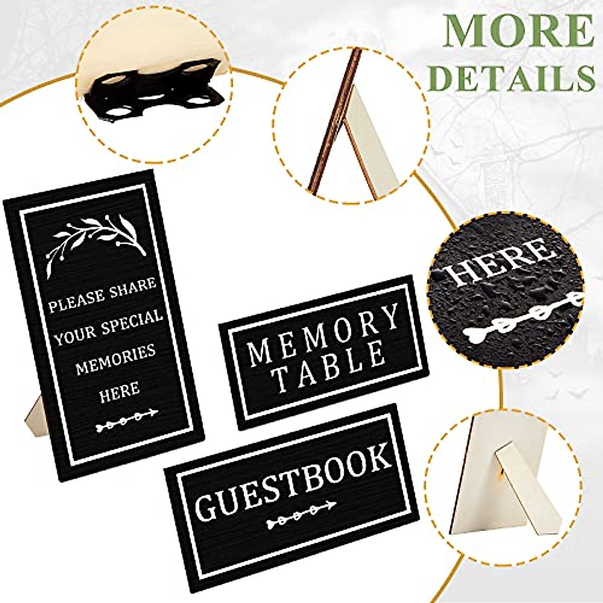 Wooden Funeral Signs: Guest Book, Memory Table Set of 3