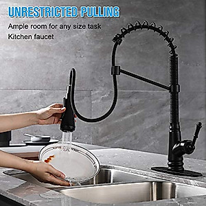 Single Level Kitchen Sink Faucet with Pull Down Sprayer, Single Handle Pull Out Kitchen Faucet, Matte Black