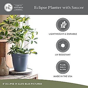 The HC Companies Eclipse Round Planter with Saucer - Outdoor & Indoor Plant Pot with Drainage Holes - Lightweight, UV-Resistant Plastic Pots for Plants, Flowers & Herbs (16" Teal, Pack of 1)