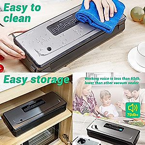 Food Sealer Vacuum Sealer Machine 10-In-1 with Full Starter Kit Built-in Cutter and Bag Storage(Up to 20ft), INKBIRD Moist/Dry/Pulse/Canister/Seal Food Vacuum Sealer Machine with Sealer Bag*5 (8"*11.8") and Bag Roll*1 (11"*118"), Sealing Strip & Foam Gask