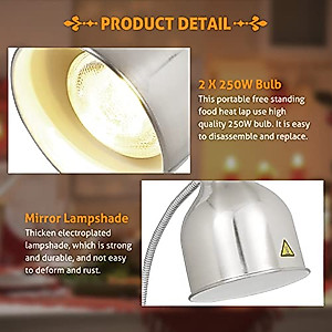 WICHEMI Food Heat Lamps Food Heat Preservation Lamp Commercial Food Warmer Lamp Catering Heat Lamp for Food Heating Restaurant Kitchen Food Service Buffet Home Use (Single Head, 250W Bulbs)