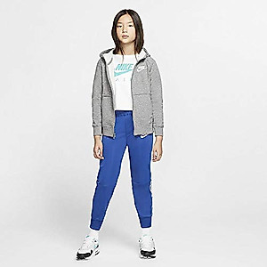 Nike Girl's NSW Full Zip Hoodie, Carbon Heather/White, X-Large