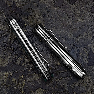 NEWOOTZ folding pocket knife with 4in d2 tool steel blade,liner lock g10 handle,edc camping hunting knives with clip for men and women (green)