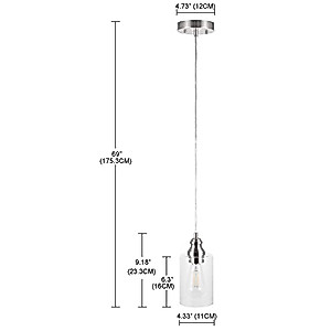Gruenlich Pendant Lighting Fixture for Kitchen and Dining Room, Hanging Lighting Fixture, E26 Medium Base, Metal Construction with Clear Glass, Bulb not Included, 1-Pack Nickel