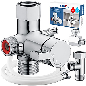 SonTiy Hot and Cold Bidet Mixing Valve Kit, 4-Way Warm Bidet T-adapter Metal T valve for Bidet Valve Adapter with Brass Tee Connector for Bidet Toilet Seat Attachment Handheld Bidet Sprayer
