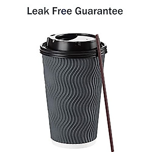 Disposable Coffee Cups with Lids and Straws - 16 oz (90 Set) Togo Hot Paper Coffee Cup with Lid To Go for Beverages Espresso Tea Insulated Reusable Cold Drinks Ripple Cups Protect Fingers From Heating