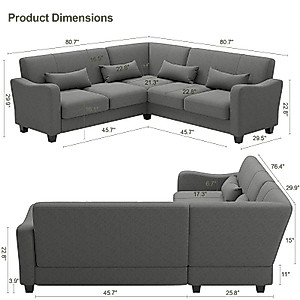 Belffin Fabric L Shaped Sofa Small Sectional Couch with Chaise Solid Corner Sofa Small L Couches 5 Seater Sofa Light Grey
