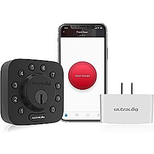 ULTRALOQ U-Bolt Smart Lock with Bridge WiFi Adaptor, 5-in-1 Keyless Entry Door Lock with WiFi, Bluetooth and Keypad, Smart Door Lock Front Door - Black
