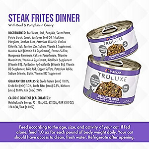 Weruva TruLuxe Cat Food, Steak Frites Dinner with Beef & Pumpkin in Gravy, 3oz Can (Pack of 24), Purple