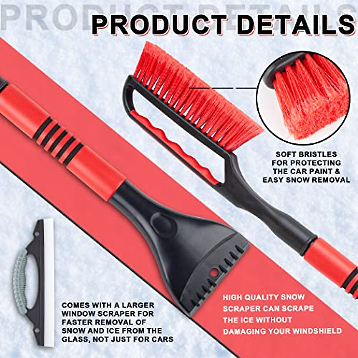 CARTMAN 26″ Snow Brush with Ice Scraper, Snow Removal Car Brush, Detachable Snow Removal Tool for Cars, Trucks, SUVs, Windshield, Window, No Scratch