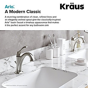 KRAUS KBF-1201SFS Arlo Single Handle Basin Bathroom Faucet with Lift Rod Drain and Deck Plate, Spot-Free All-Brite Stainless Steel