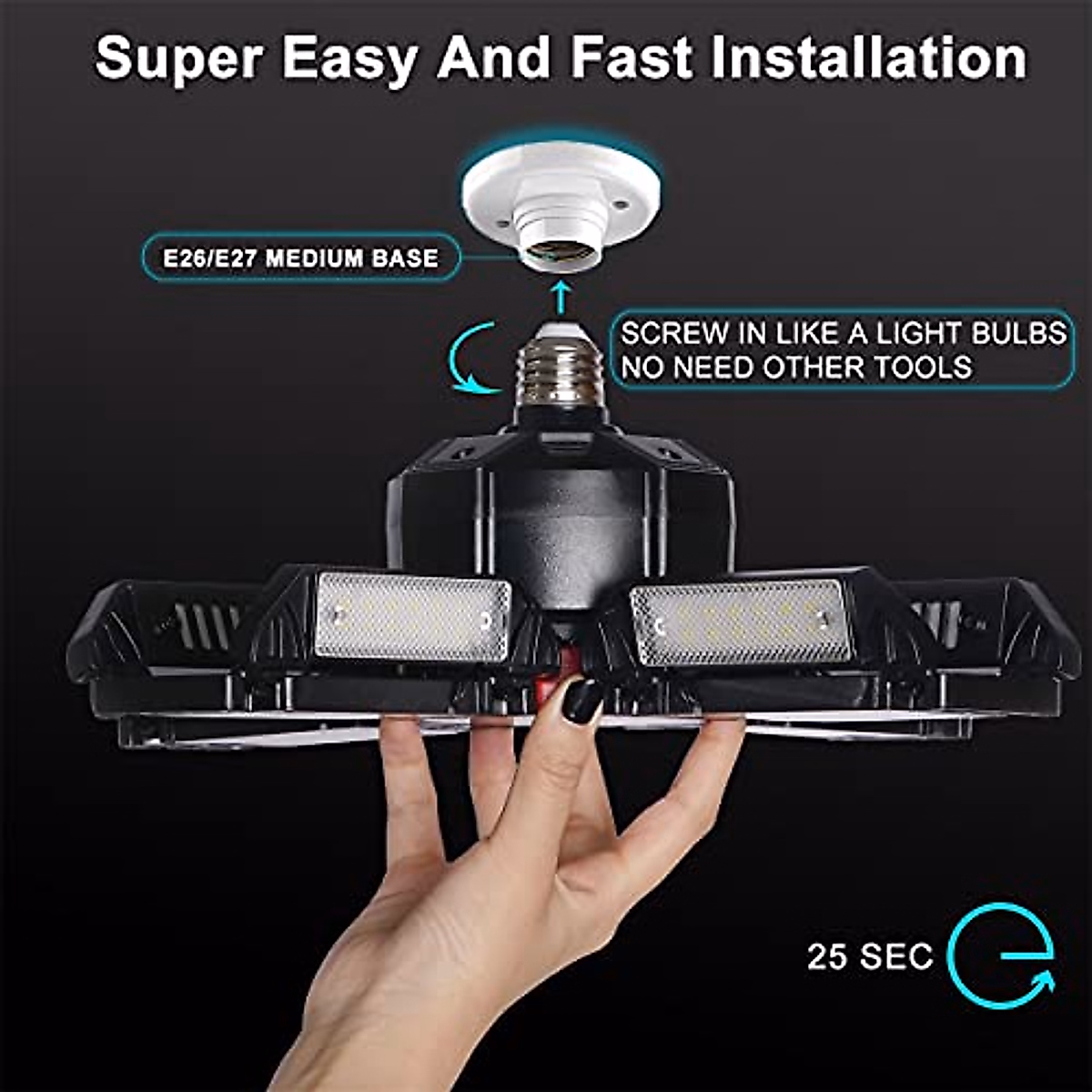 Atokit LED Garage Light 180W Deformable Garage Lights Ceiling led, 13 Leafs Garage Lighting with 12 Adjustable Panels 6500K Daylight led Shop Lights for Workshop, Garage, Basement, Garden