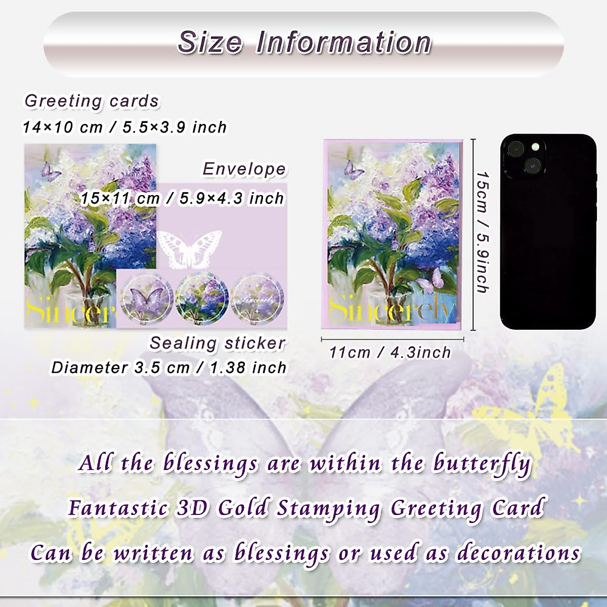 leuapl 3D Pop Up Butterfly Greeting Card with Envelope for Friends, Foldable Popup Celebration Cards for Birthday, Graduation, Wedding, Anniversary, Thank You,Valentine's Day, All Occasio (Purple)