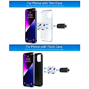 2 Pack Magnetic Zinc Alloy Car Phone Mount, Upgrade Magnet N52 8pcs, Universal Dashboard Holder, Cell Phone Grip Car Kits, 360° Adjustable Super Strong Magnet for Samsung, iPhone, LG, Pixel-Black