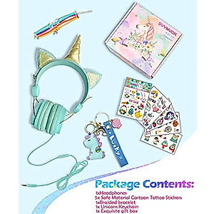 Girls Pink Unicorn Wired Headphones,Cute Cat Ear Kids Game Headset for Boys Teens Tablet Laptop PC,Over Ear Children Headset withMic,for School Birthday Xmas Gifts (Unicorn-Green)