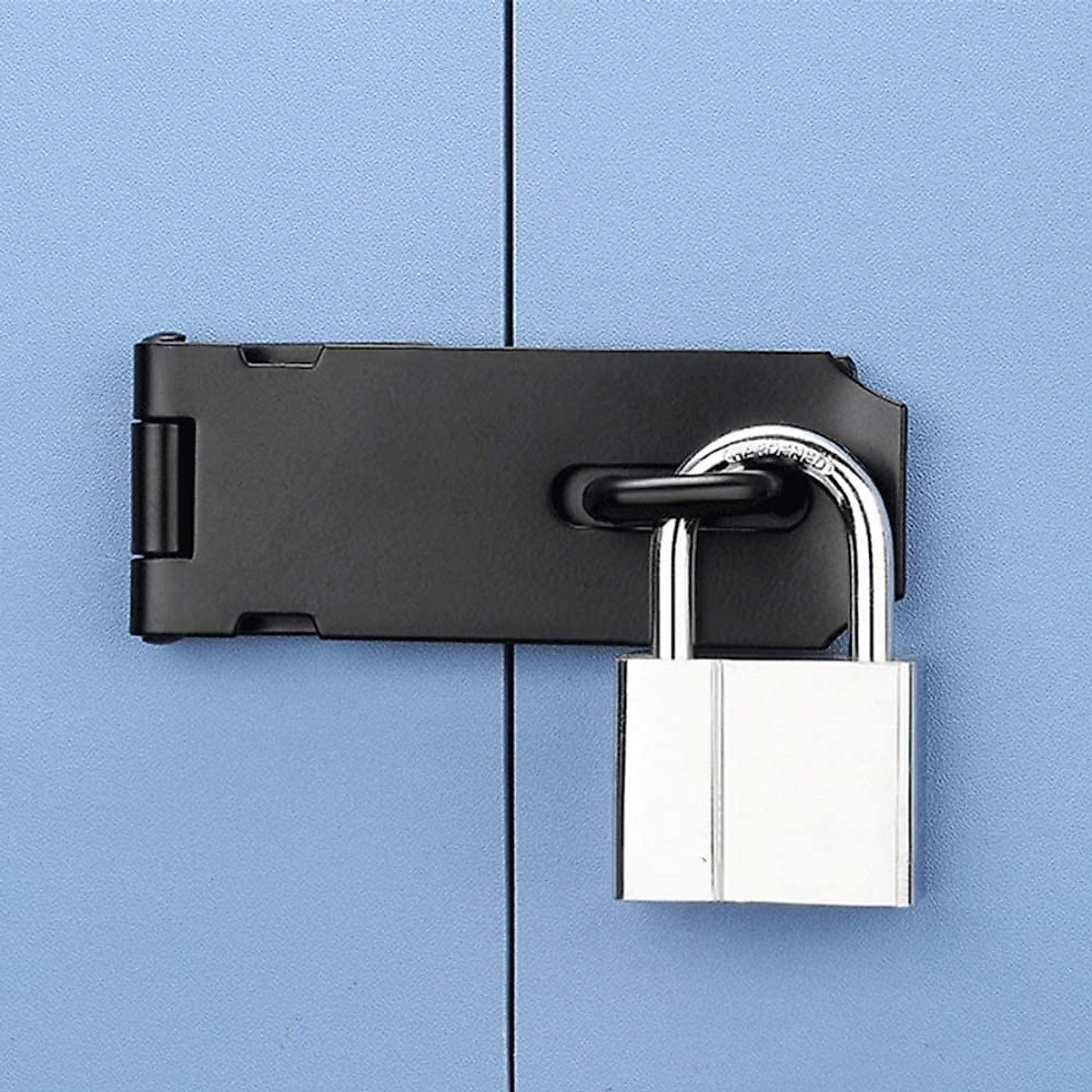 Padlock Hasp 4 Inch Door Hasp Latch Lock Stainless Steel Padlock Clasp Black Hasp Lock Gate Hasp with Fixing Screw for External Doors Window Cabinet Pet Cage