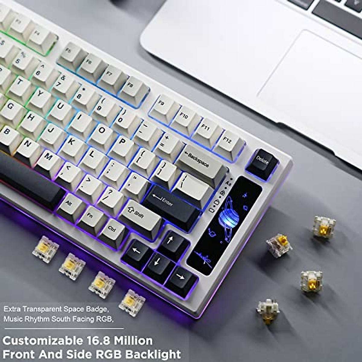 YUNZII YZ75 75% Hot Swappable Wireless Gaming Mechanical Keyboard, RGB Backlights, BT5.0/2.4G/USB-C, Dye Sub PBT Keycaps for Linux/Win/Mac(Gateron G Pro Yellow, White)