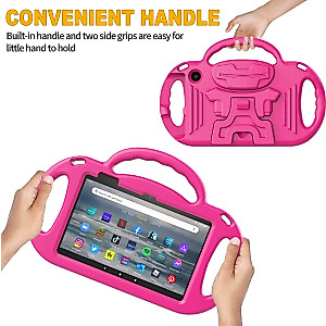 All-New Fire 7 Tablet Case (12th Generation,2022 Release), Fire 7 Tablet Case for Kids, with Shoulder Strap, MENZO Shockproof Light Weight Kids Case for Amazon fire 7 Tablet 7” Display 2022, Rose