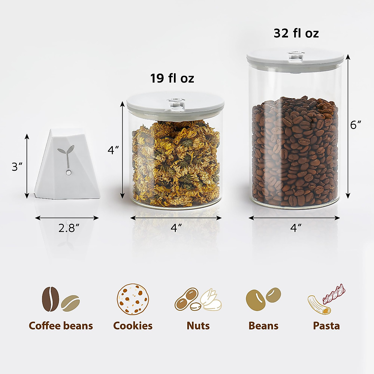 SealVax®Coffee Vacuum Canister- Vacuum Canister Coffee, Airtight Round Glass Storage Containers. Voyd vacuum canister, size large x 1 pcs + small x 1 pcs with vacuum sealer.
